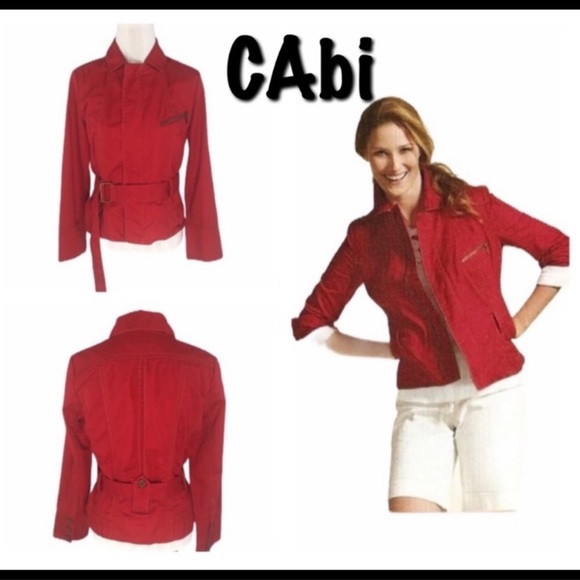 CAbi | Jackets & Coats | Cabi Adorable Red Belted Jean Jacket Sz M ...